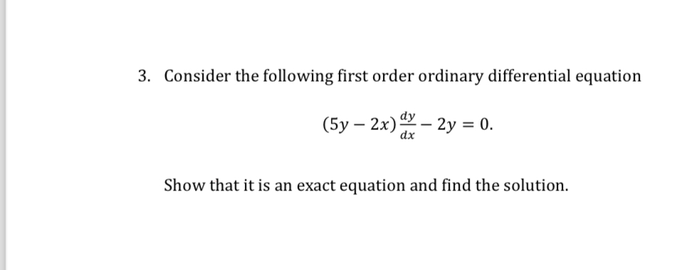 Solved 3 Consider The Following First Order Ordinary