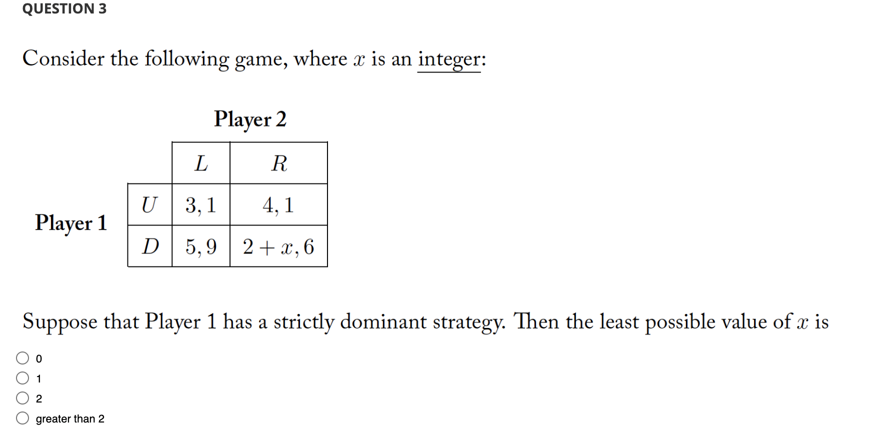 Solved QUESTION 3 Consider the following game, where x is an | Chegg.com