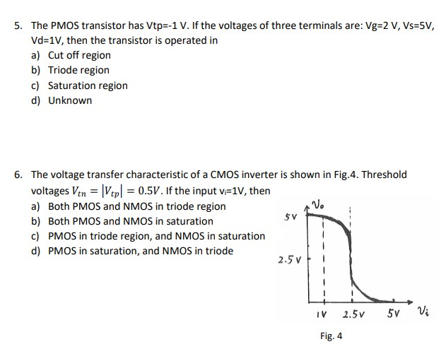Solved The PMOS transistor has Vtp=-1 V. If the voltages of | Chegg.com