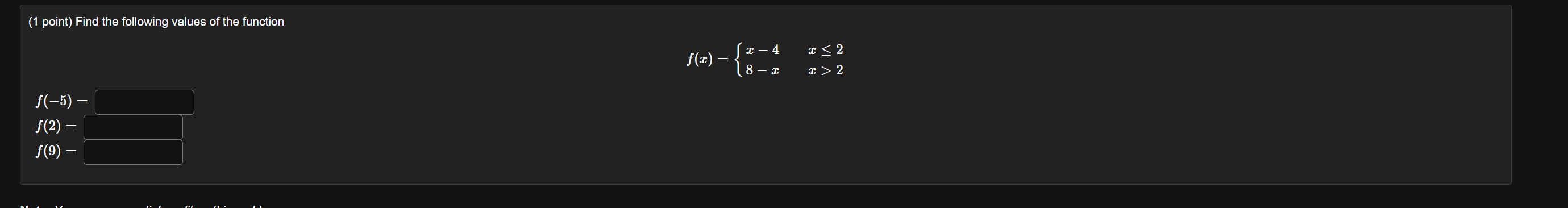 Solved (1 point) Find the following values of the function | Chegg.com