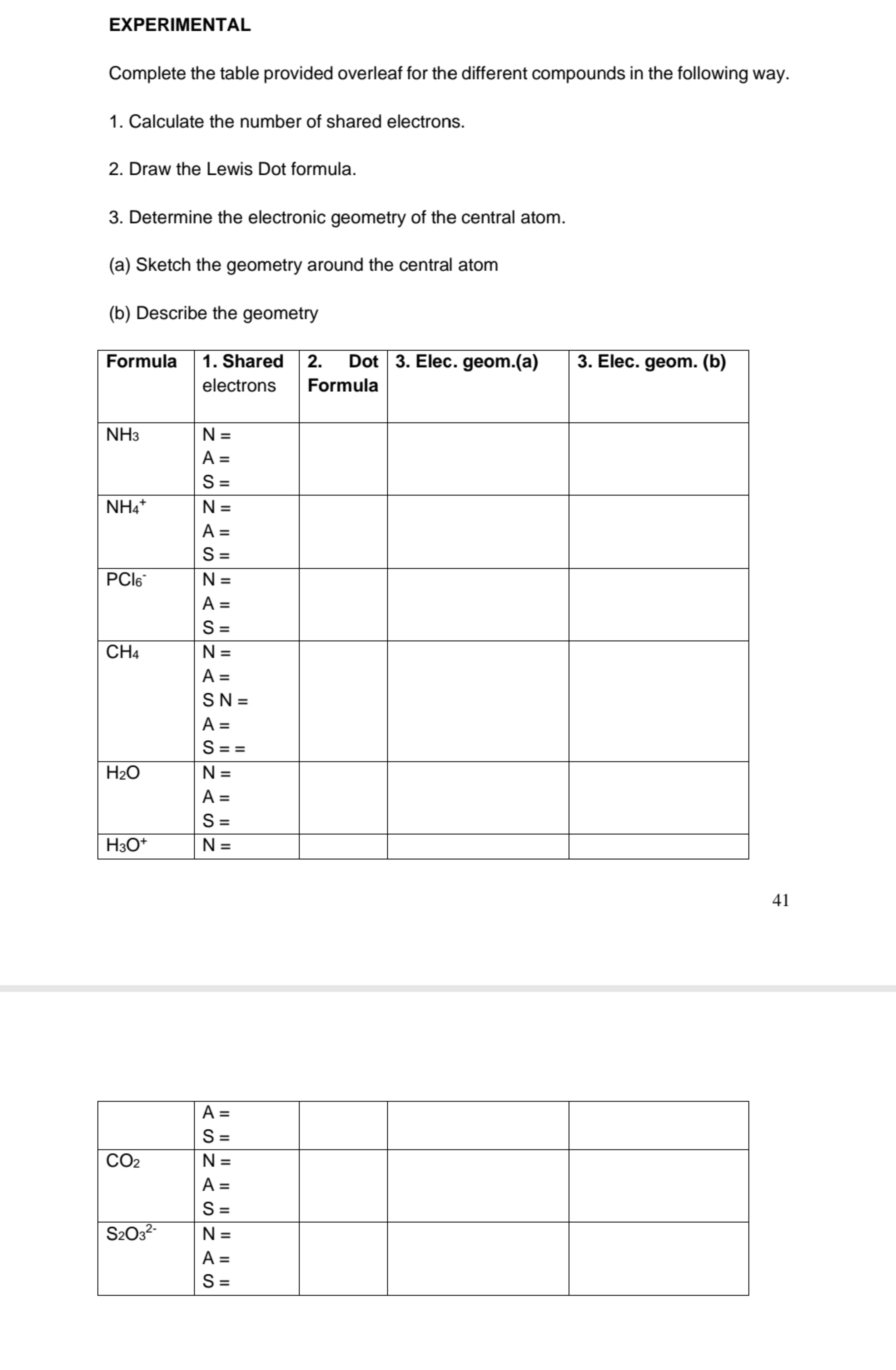 EXPERIMENTALComplete the table provided overleaf for | Chegg.com
