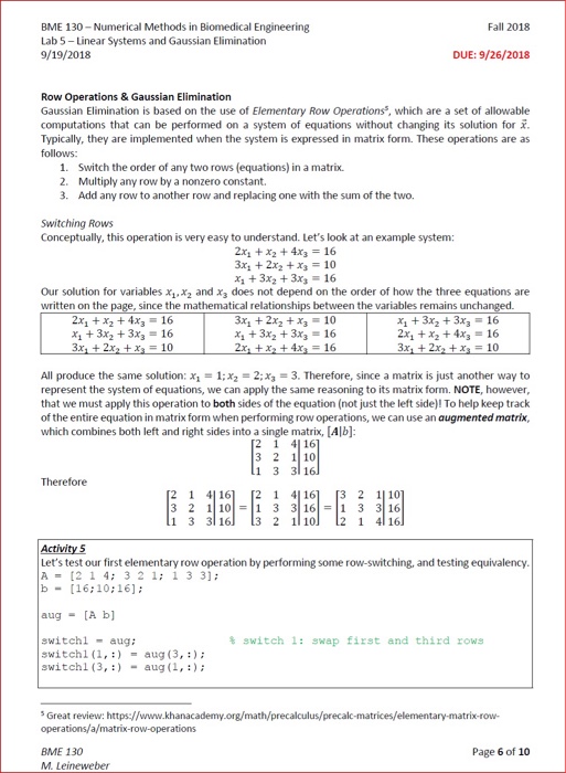 Solved BME 130-Numerical Methods in Biomedical Engineering | Chegg.com