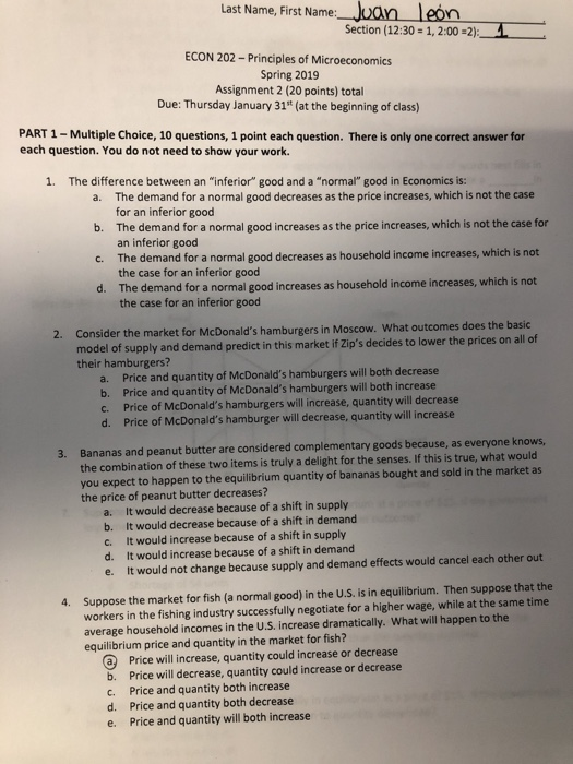 Solved Last Name, First Name Section (12:30 1, 2:002)1 ECON | Chegg.com