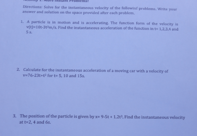 Solved oblems! Directions: Solve for the instantaneous | Chegg.com