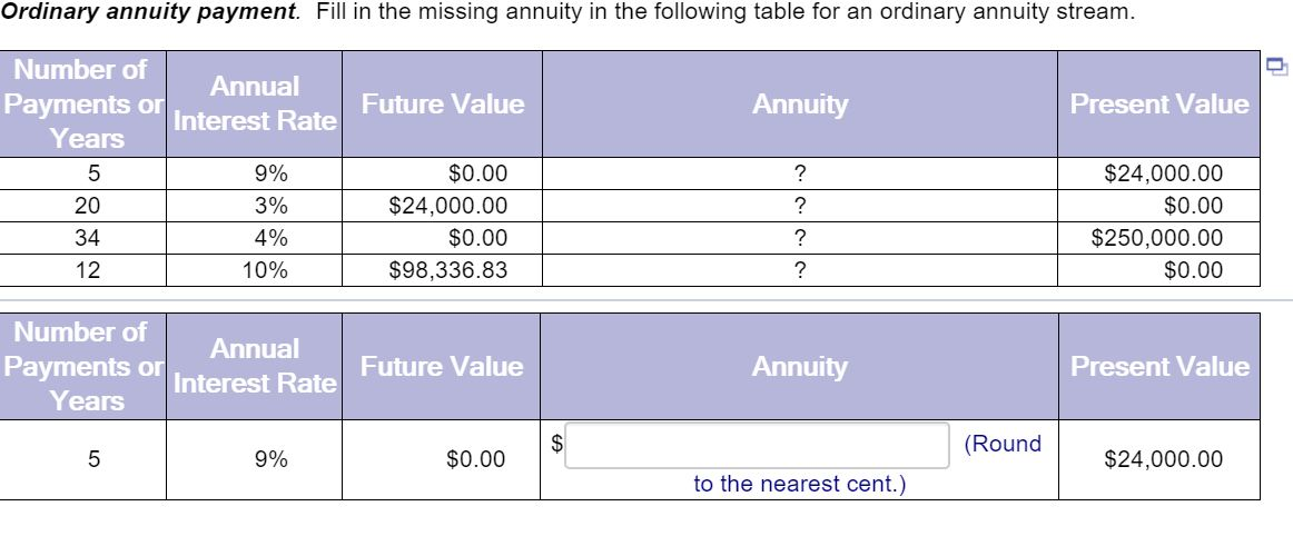 Solved Ordinary annuity payment. Fill in the missing annuity | Chegg.com