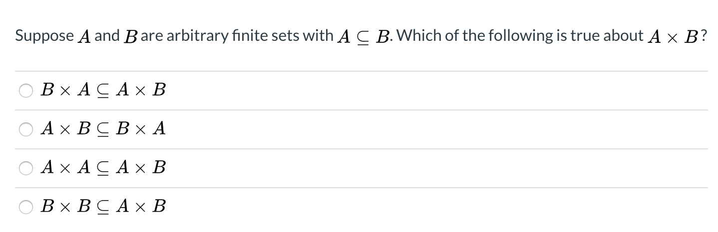 Solved Suppose A and B are arbitrary finite sets with A ⊆ | Chegg.com
