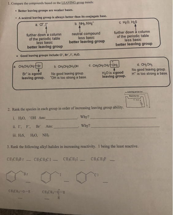 Solved 1. Compare the compounds bas on the LEAVING Better | Chegg.com