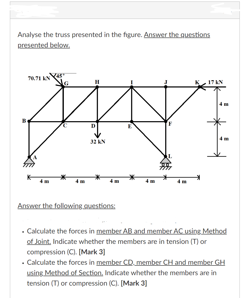 Solved Analyse the truss presented in the figure. Answer the | Chegg.com