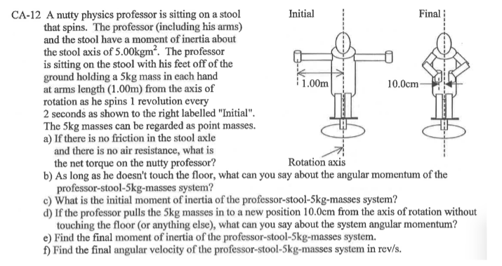 Solved CA-12 A nutty physics professor is sitting on a stool | Chegg.com
