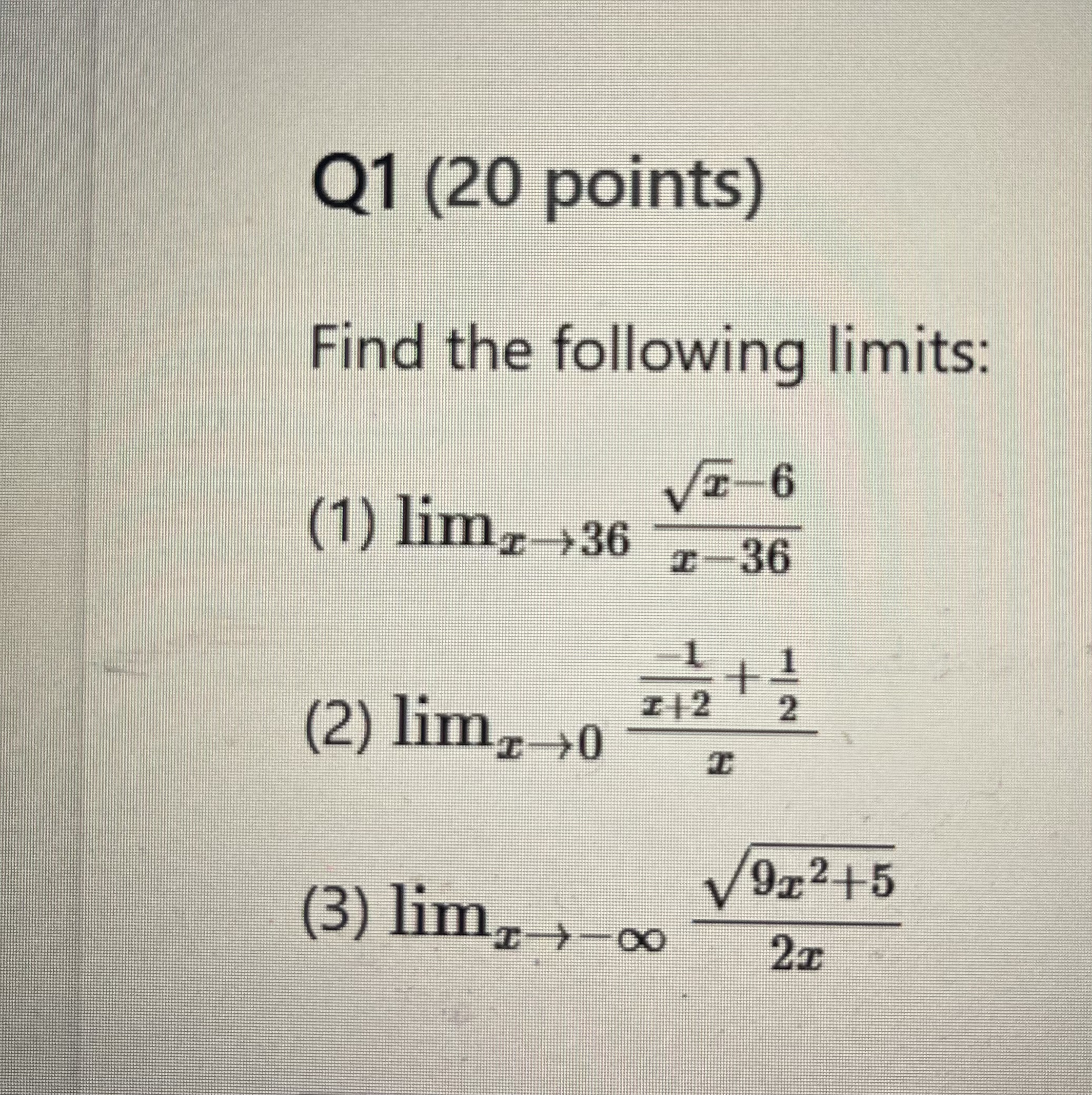 Solved Q1 (20 ﻿points)Find the following | Chegg.com