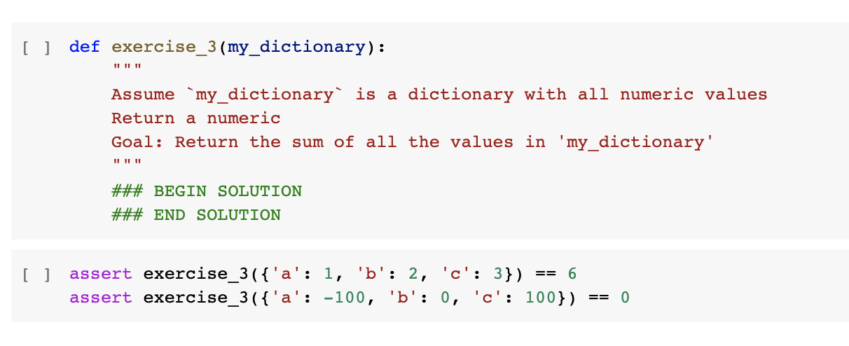 Solved [ ] def exercise_3(my_dictionary): II III Assume | Chegg.com