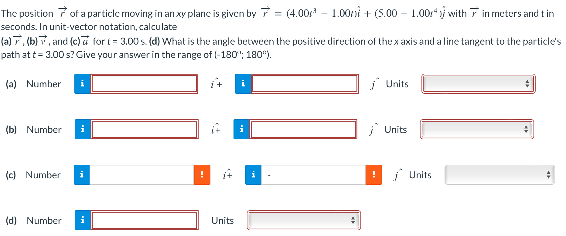 Solved The position r of a particle moving in an xy plane is | Chegg.com