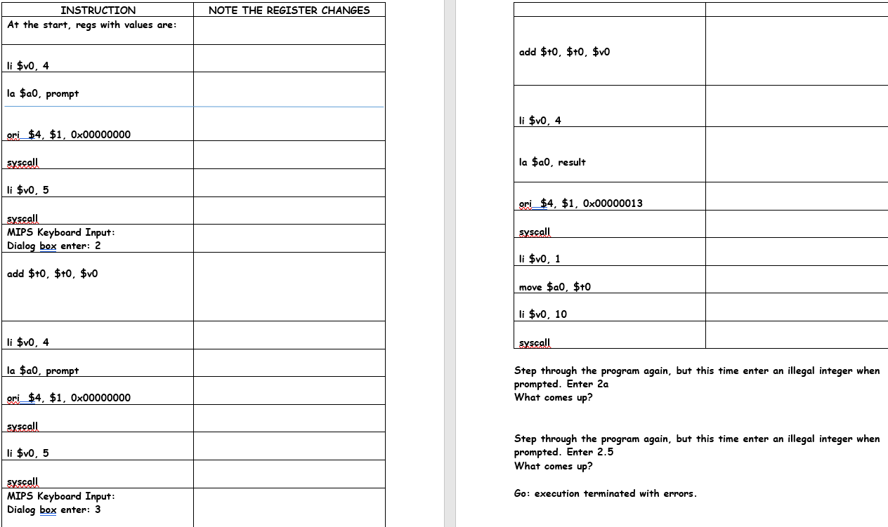 Solved Assemble the program in MARS and then step through | Chegg.com
