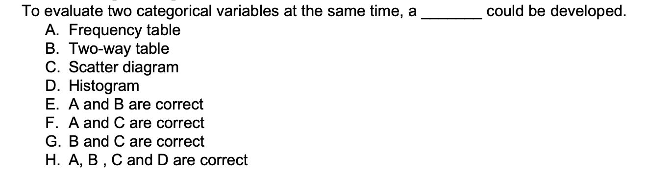 Solved To evaluate two categorical variables at the same | Chegg.com