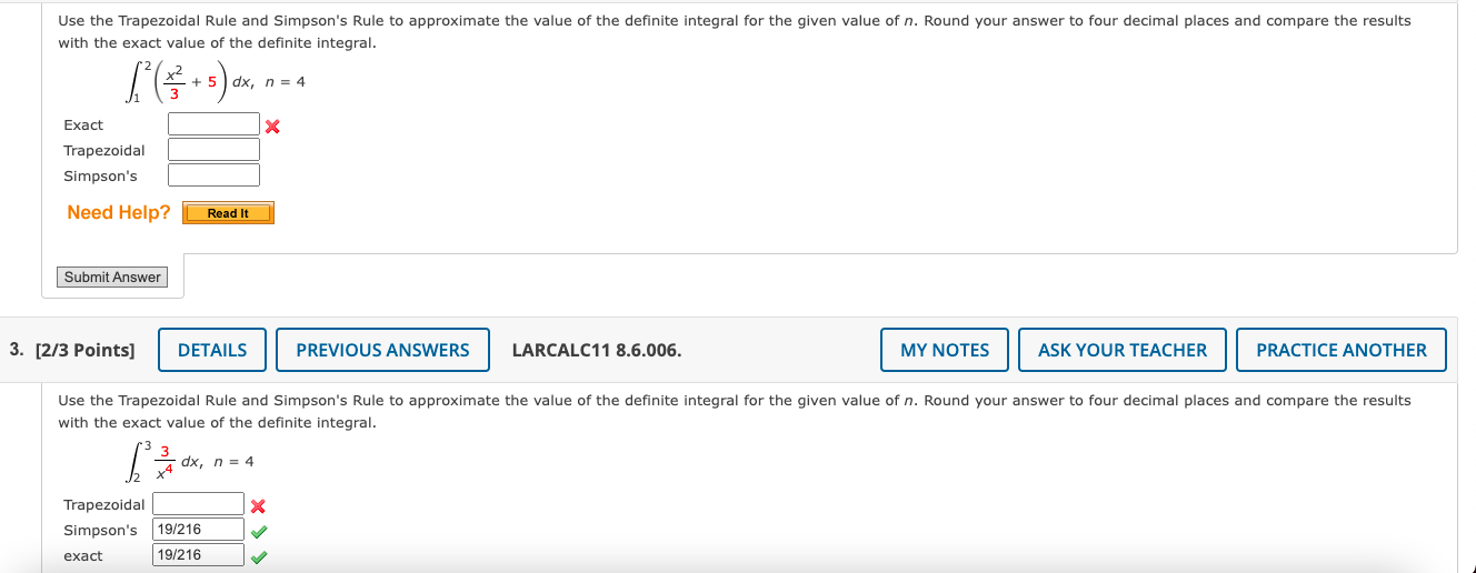 Solved Use the Trapezoidal Rule and Simpson's Rule to | Chegg.com