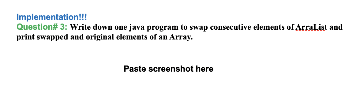 Solved Implementation!!! Question# 3: Write down one java | Chegg.com