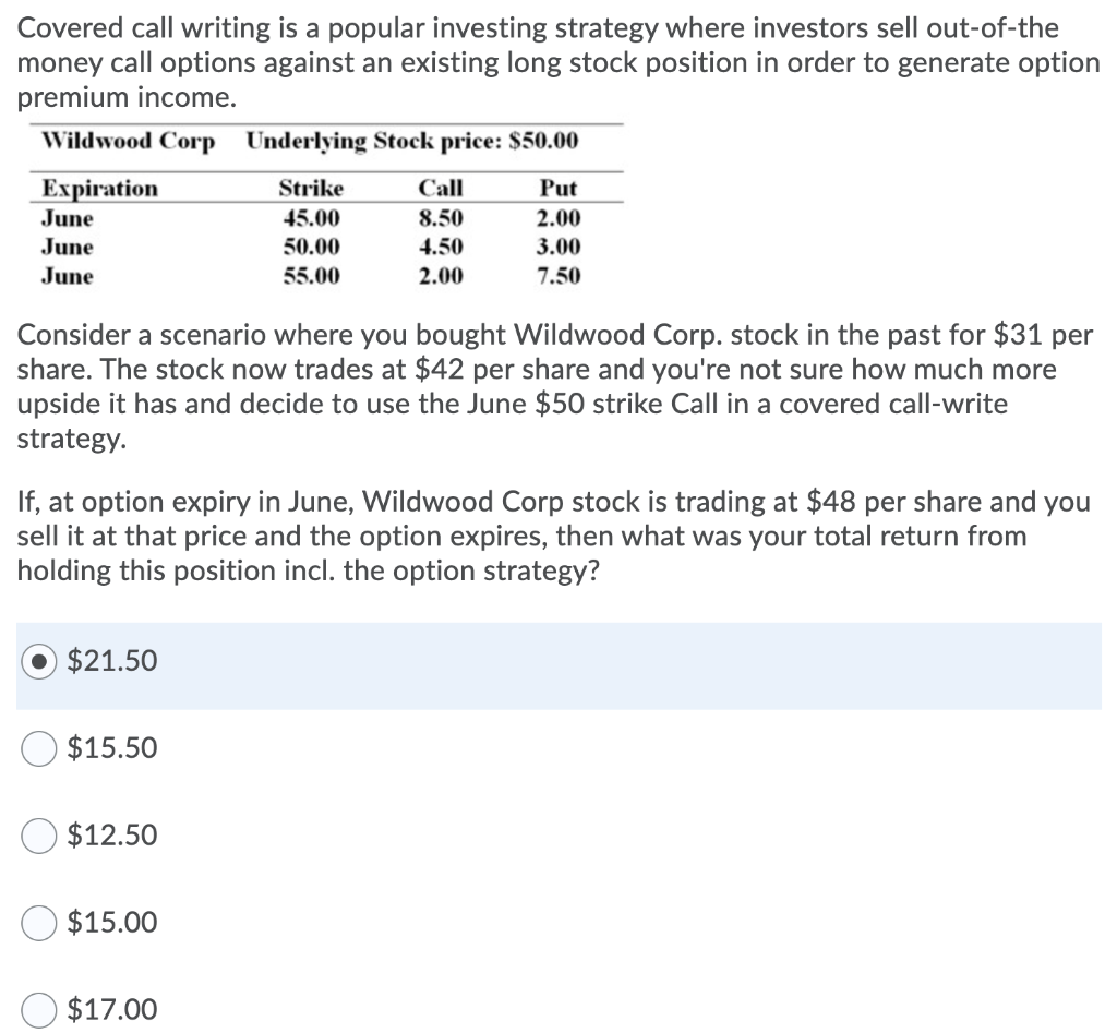 Solved Covered call writing is a popular investing strategy | Chegg.com