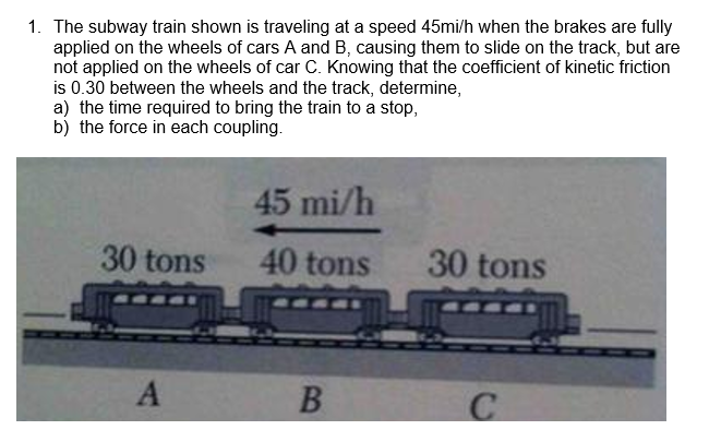 Solved 1. The subway train shown is traveling at a speed | Chegg.com
