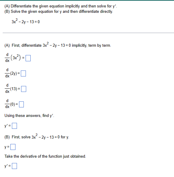 Solved (A) Differentiate the given equation implicitly and | Chegg.com
