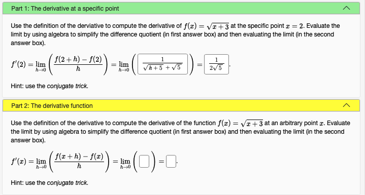 Solved Part 1: The derivative at a specific point Use the | Chegg.com