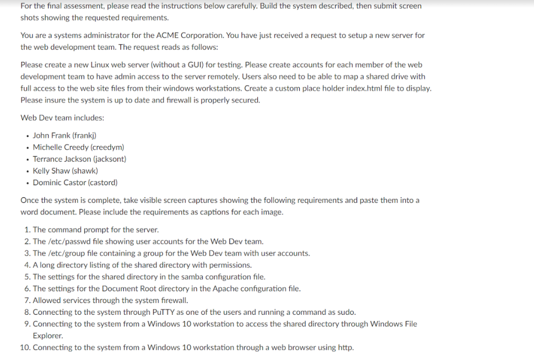 For the final assessment, please read the | Chegg.com