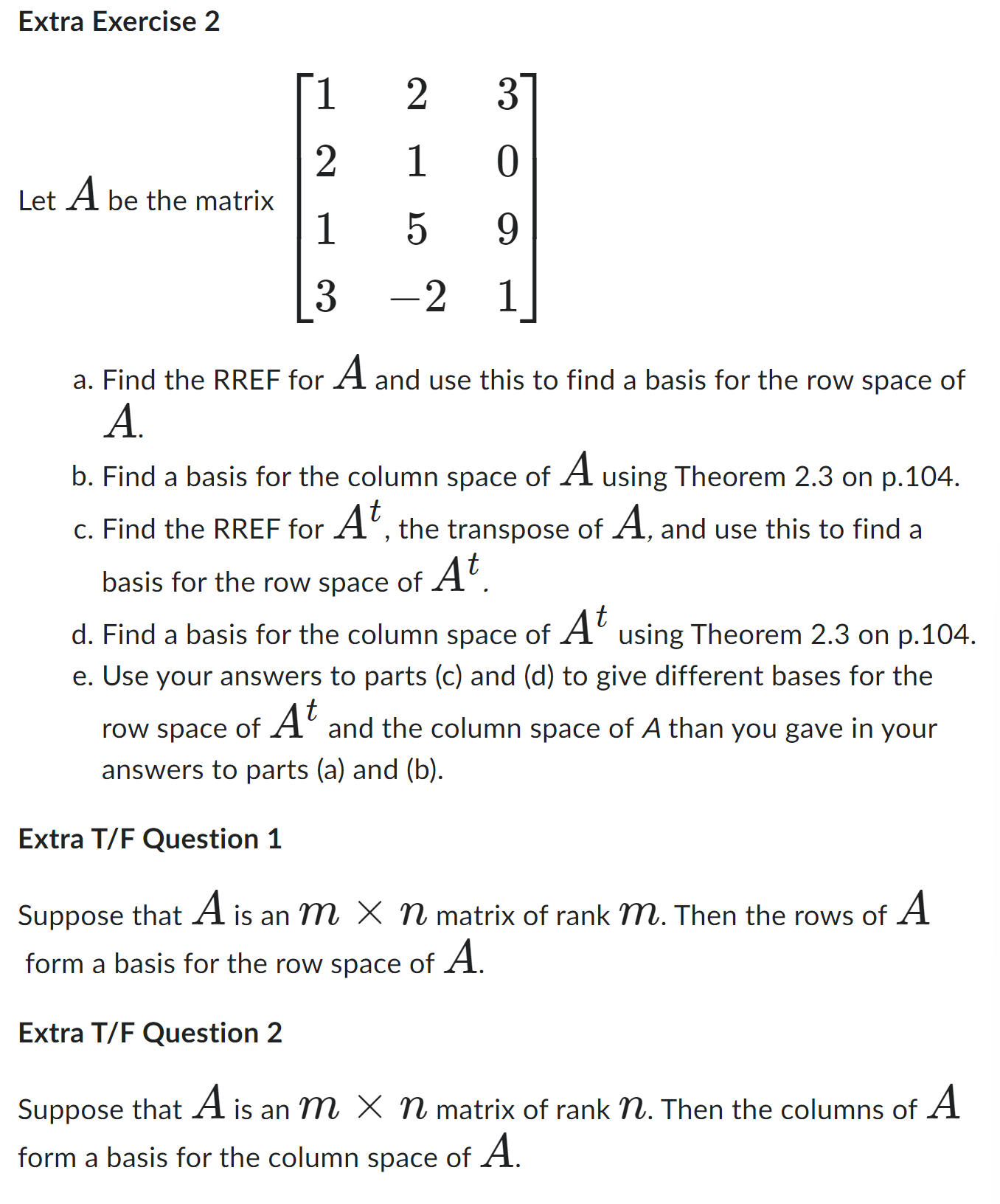 Solved Extra Exercise 2 Let A be the matrix | Chegg.com