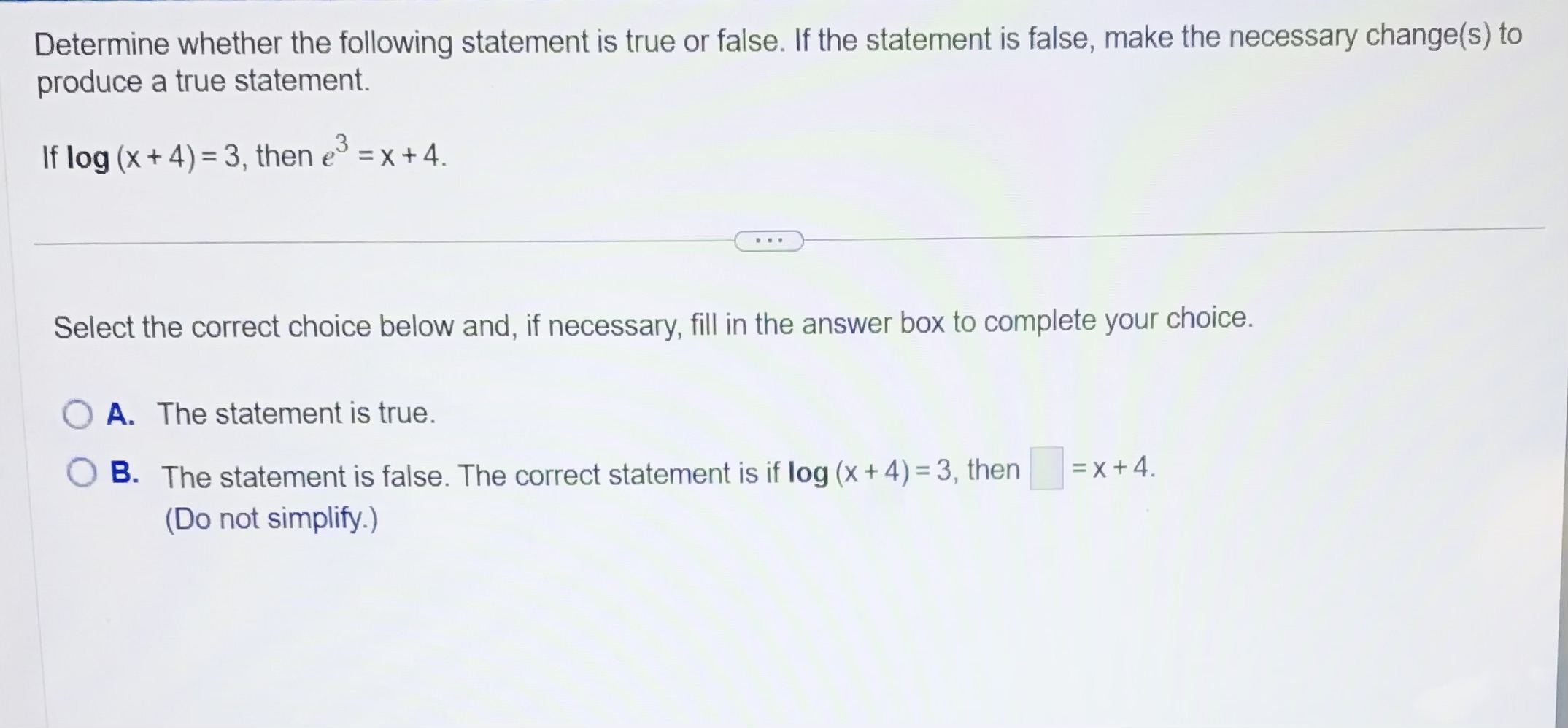 Solved Determine whether the following statement is true or | Chegg.com