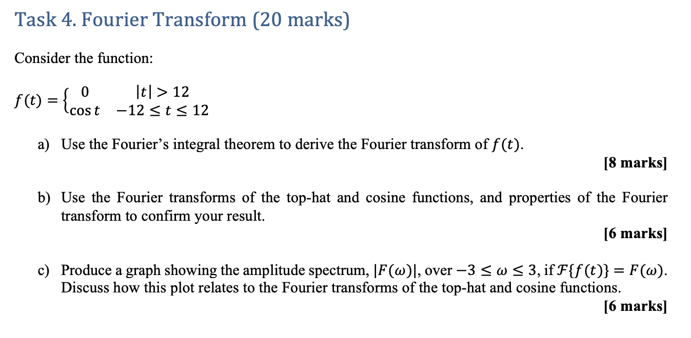 Solved Task 4. Fourier Transform (20 marks) Consider the | Chegg.com