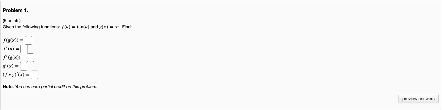 Solved Problem 1. (5 points) Given the following functions: | Chegg.com