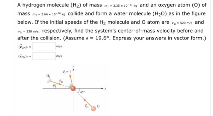 Solved A hydrogen molecule (H_2) of mass m_1 = 3.35 times | Chegg.com