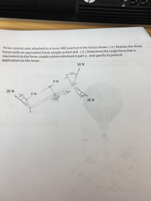 Solved Three control rods attached to a lever ABC exert on | Chegg.com