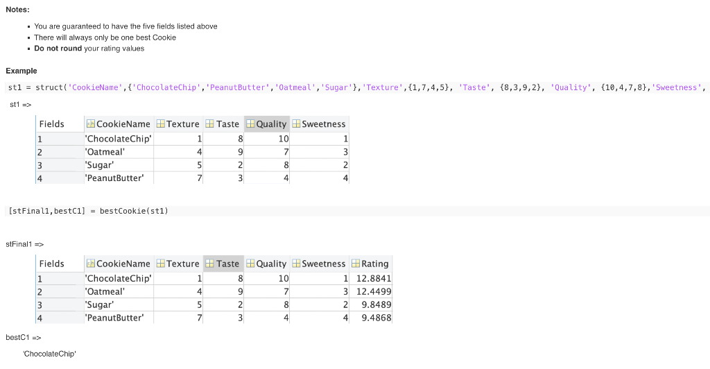 Solved Function Name: bestCookie Inputs: 1. (structure) A | Chegg.com