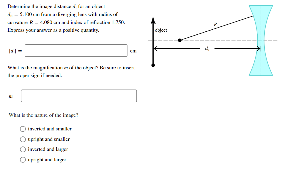 Solved Determine the image distance d, for an object do - | Chegg.com