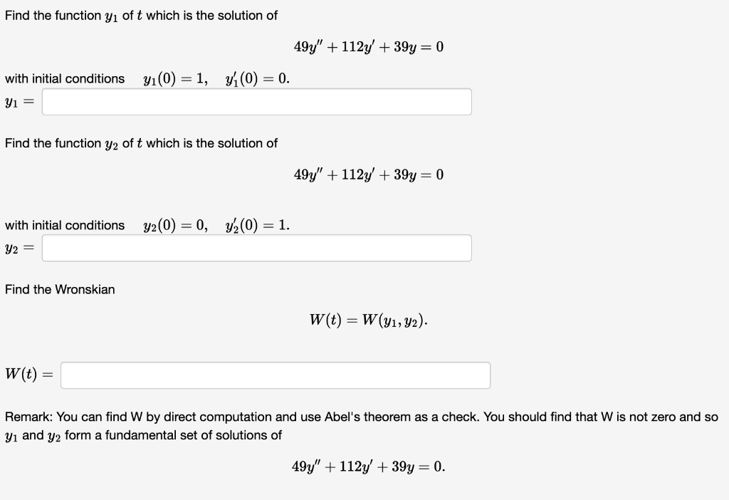 Solved Find the function y1 of t which is the solution of | Chegg.com