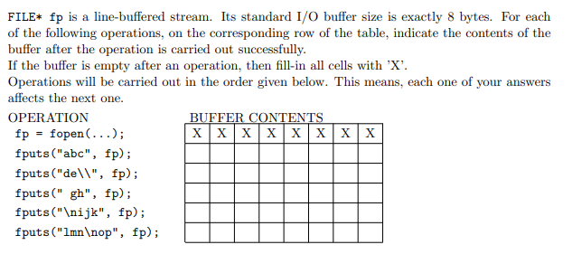 Solved FILE* fp is a line-buffered stream. Its standard I/O | Chegg.com