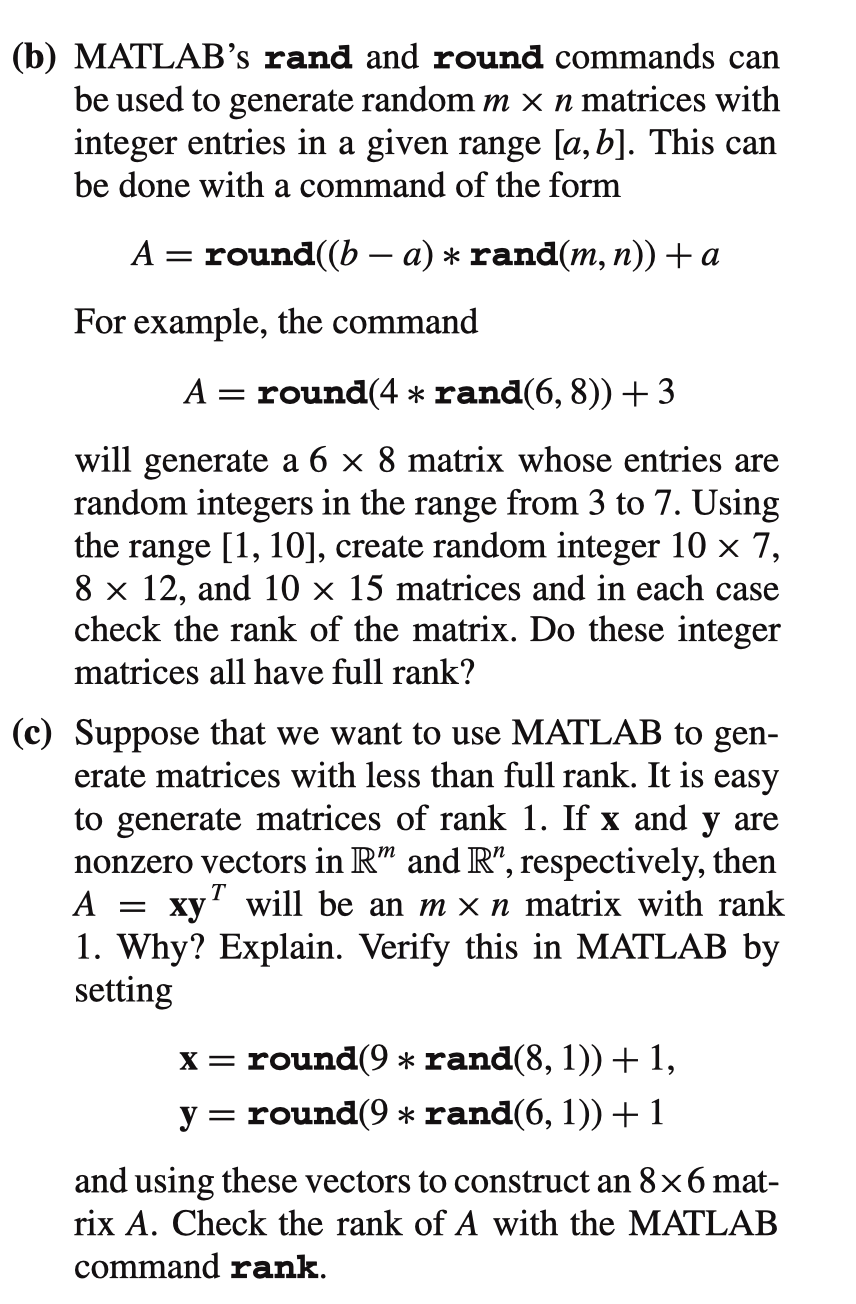 Solved 2. (Rank-Deficient Matrices) In this exercise we con- | Chegg.com