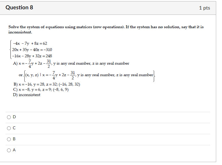 Solve the system of equations using matrices (row | Chegg.com