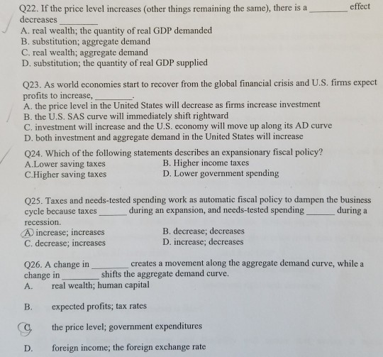 Solved Q22. If the price level increases (other things | Chegg.com