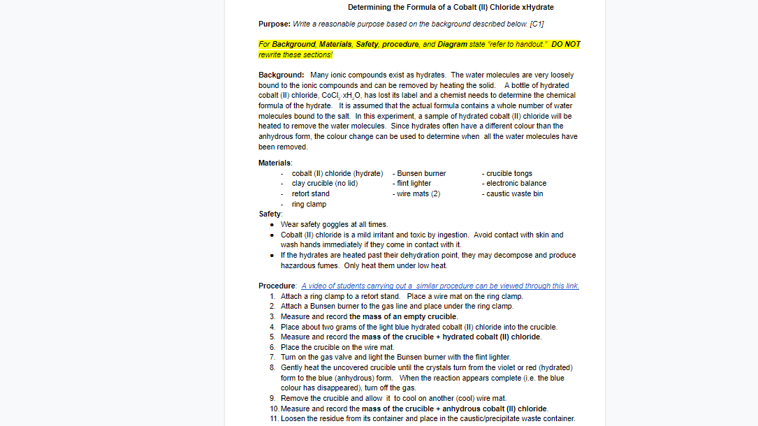 Observations: Read the procedure and create a blank | Chegg.com