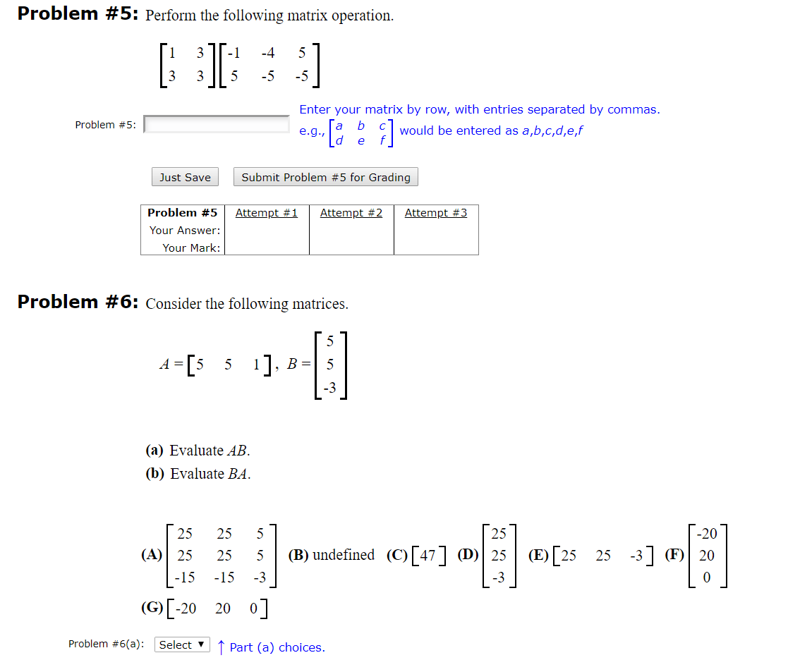 Solved Problem #5: Perform the following matrix operation. | Chegg.com