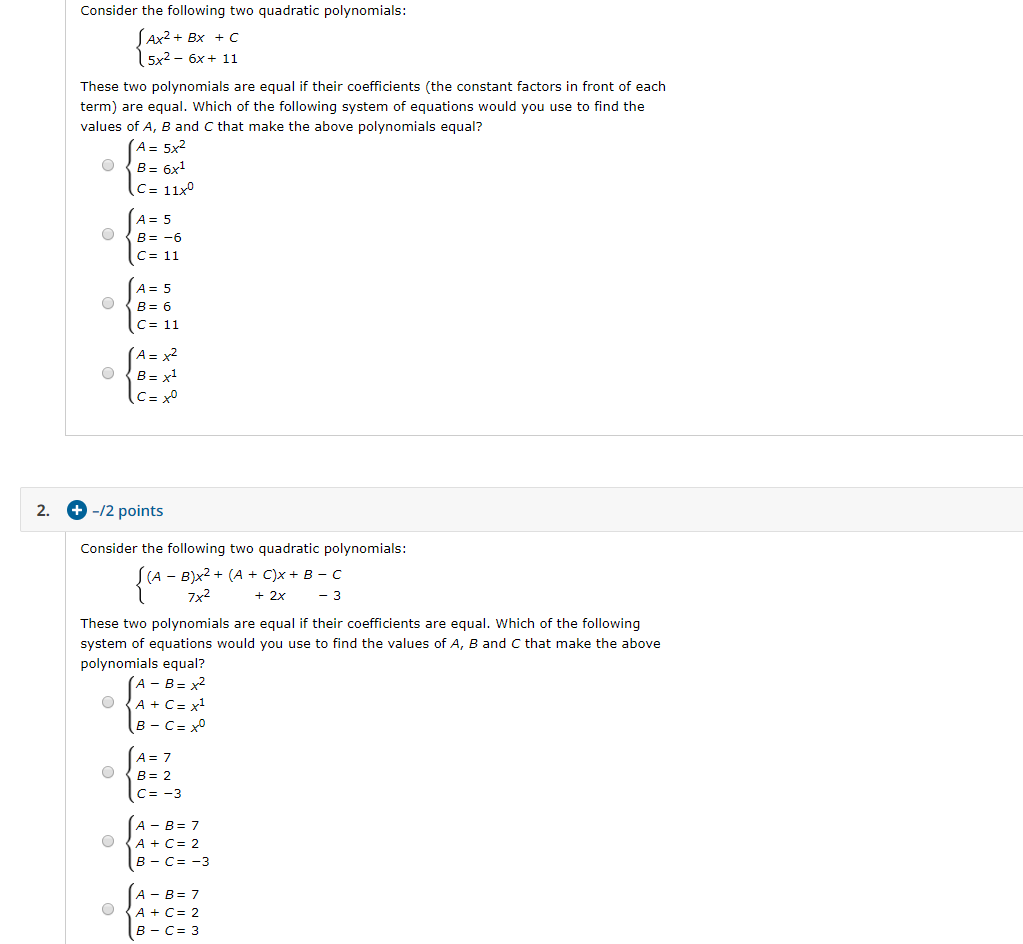 Solved Consider The Following Two Quadratic Polynomials Ax2