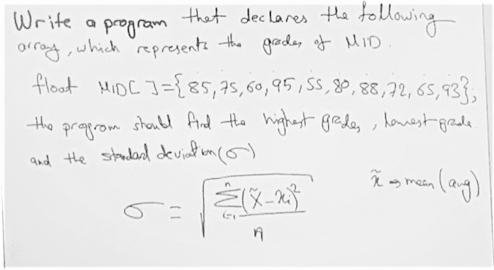 Solved a Write that declares the following program array, | Chegg.com