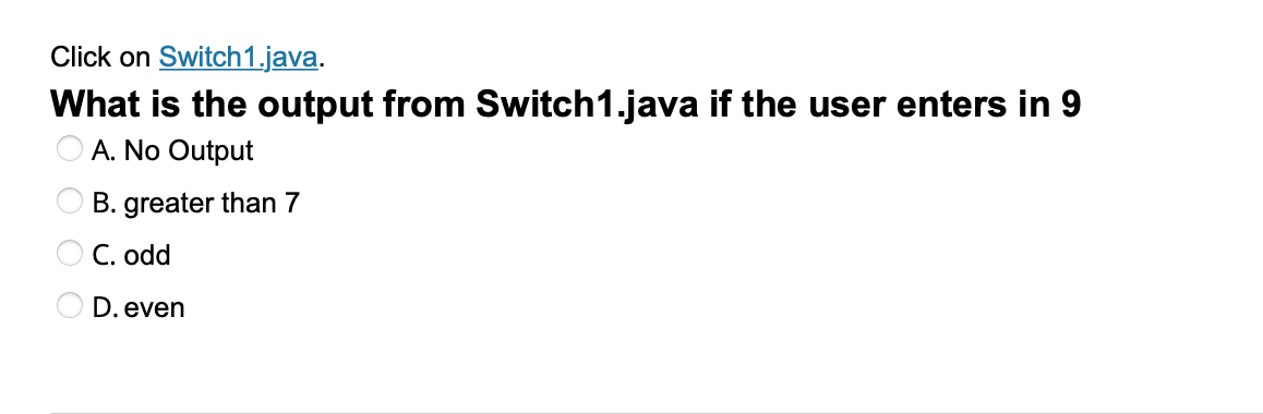 Solved Click on Switch 1.java. What is the output from | Chegg.com