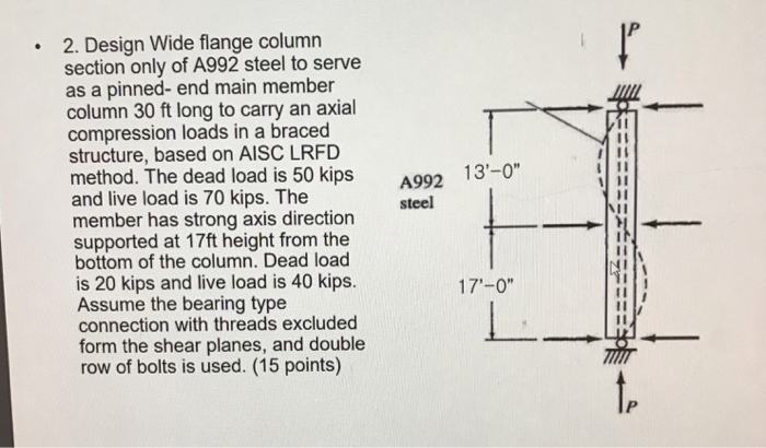 Solved 2. Design Wide flange column section only of A992 | Chegg.com