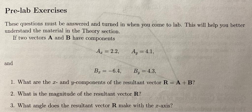 Solved Pre-lab Exercises These questions must be answered | Chegg.com