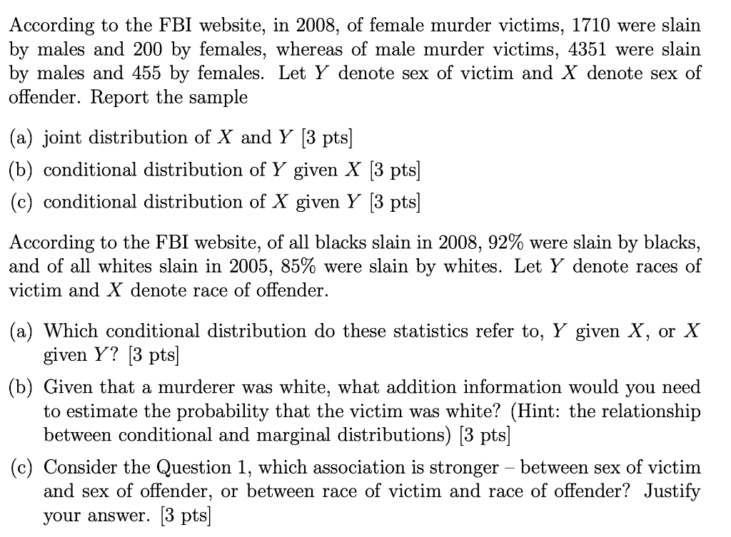 Solved According to the FBI website, in 2008, of female | Chegg.com