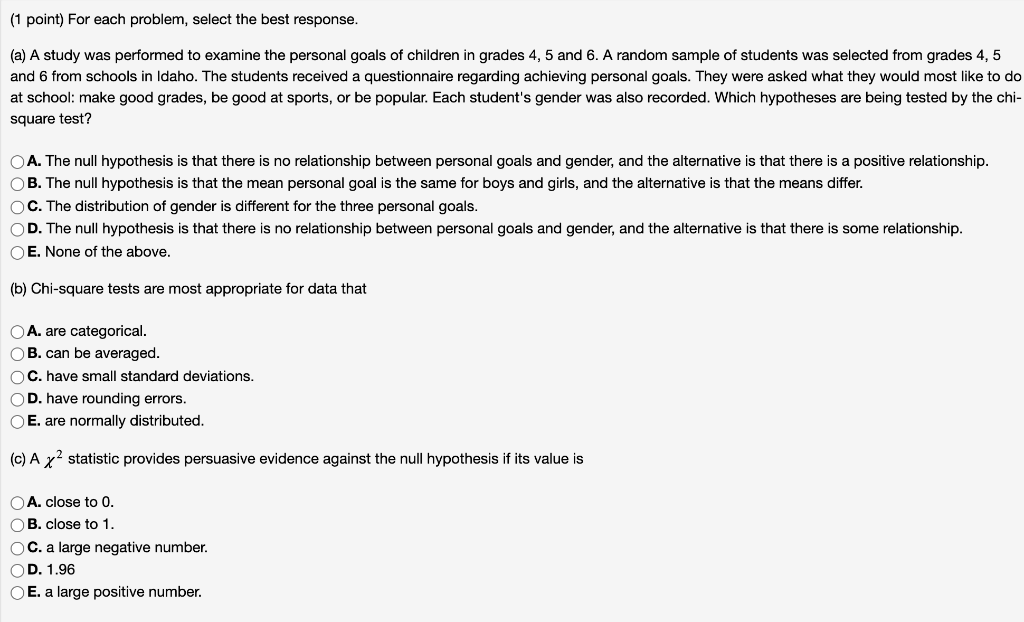 Solved (1 point) For each problem, select the best response. | Chegg.com