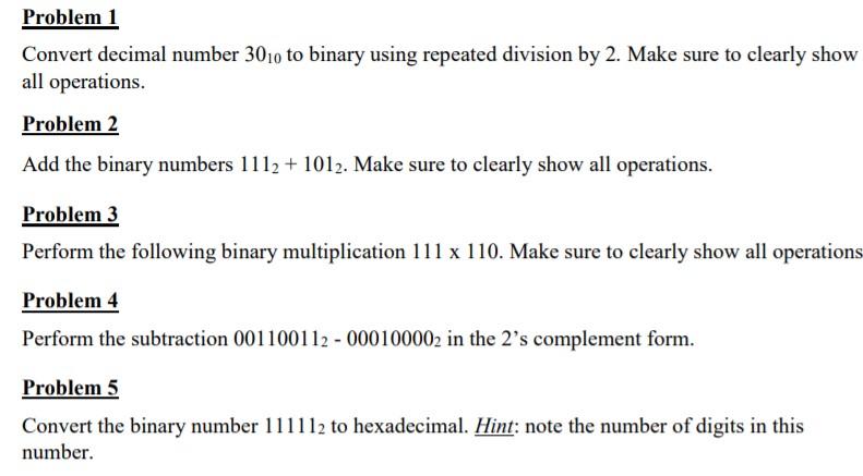 Solved Problem 1 Convert decimal number 3010 to binary using | Chegg.com
