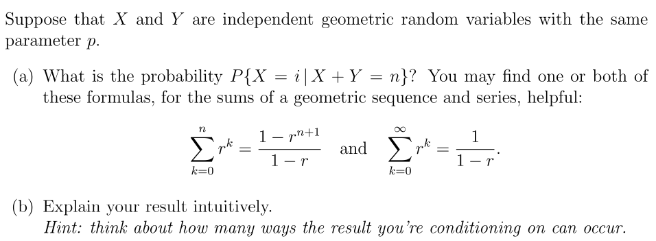 Solved Suppose that X and Y are independent geometric random | Chegg.com
