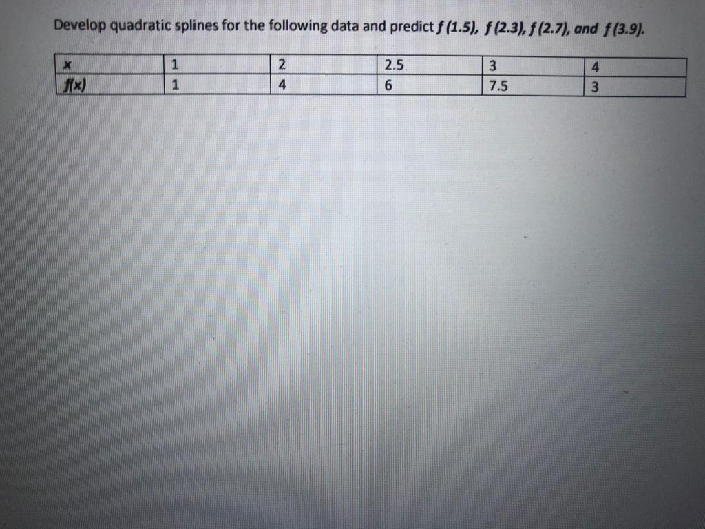 Solved Develop quadratic splines for the following data and | Chegg.com
